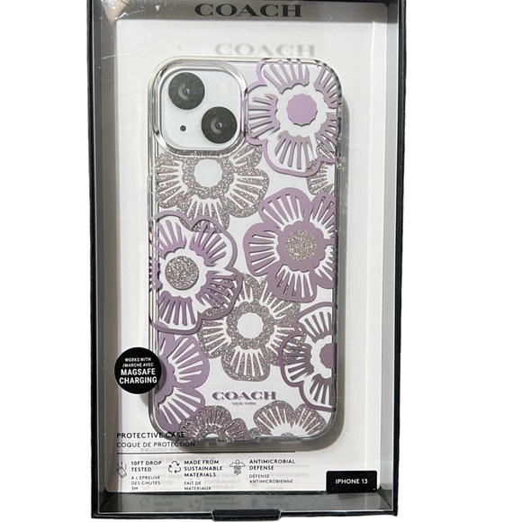 Coach | Accessories | Coach Magsafe Purple Silver Glitter Tea Rose ...